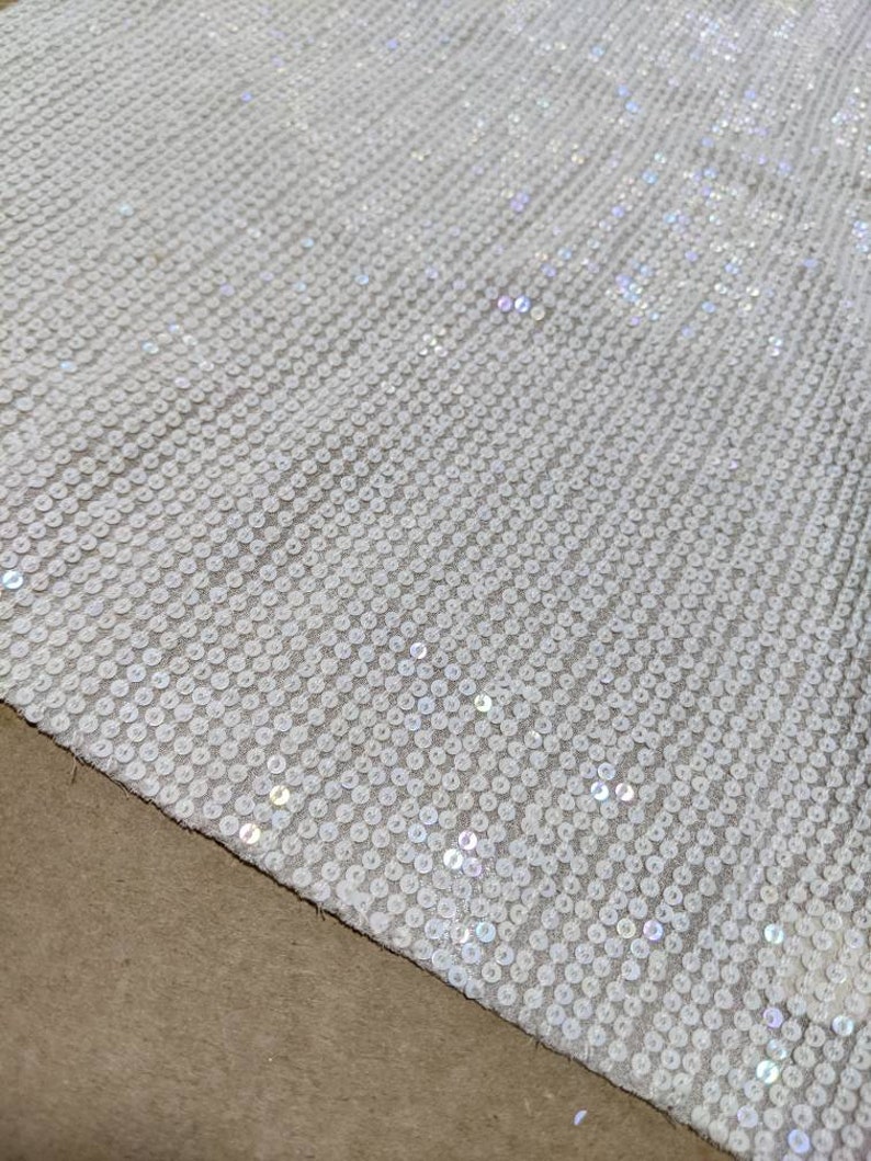 FABRIC Remnant • Sequin Embroidery (ivory / AB Sequins) • DIY Quilting ...