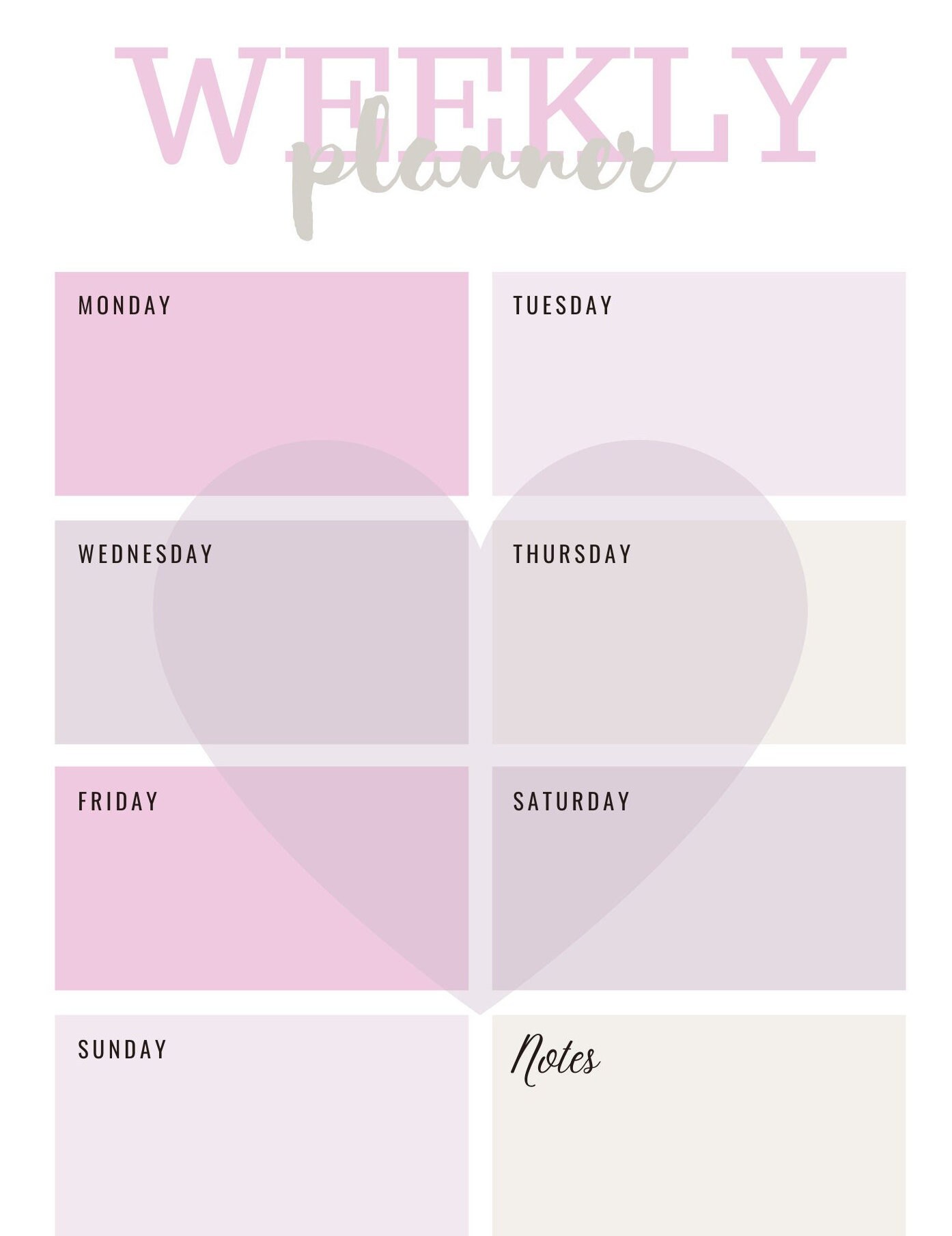 Pink Neutral Weekly Planner, Instant Download, Digital Print, Printable ...
