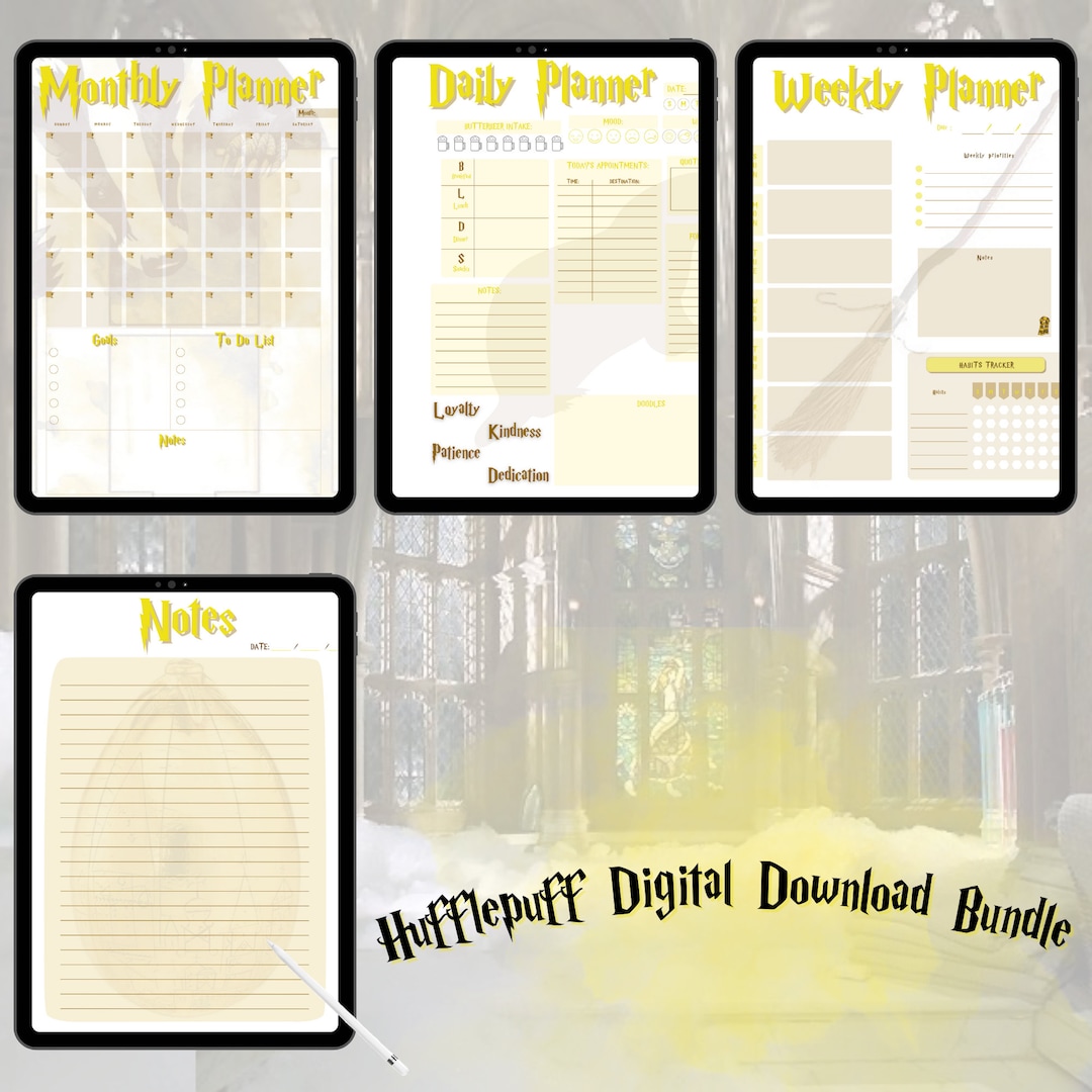 Hufflepuff House Digital Notebook Bundle, HP Inspired Printables ...