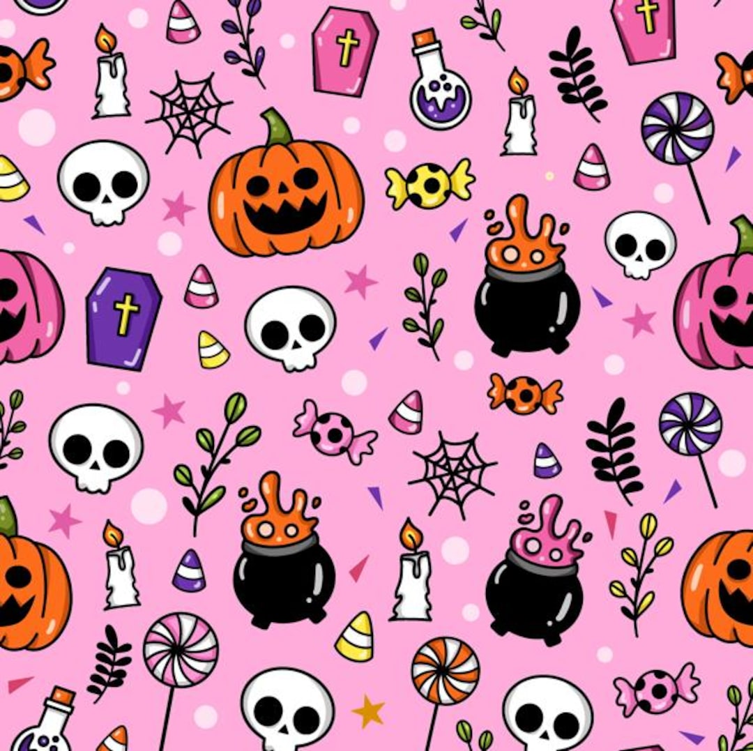 Pink Halloween Pattern Cotton Fabric by the Half Yard - Etsy