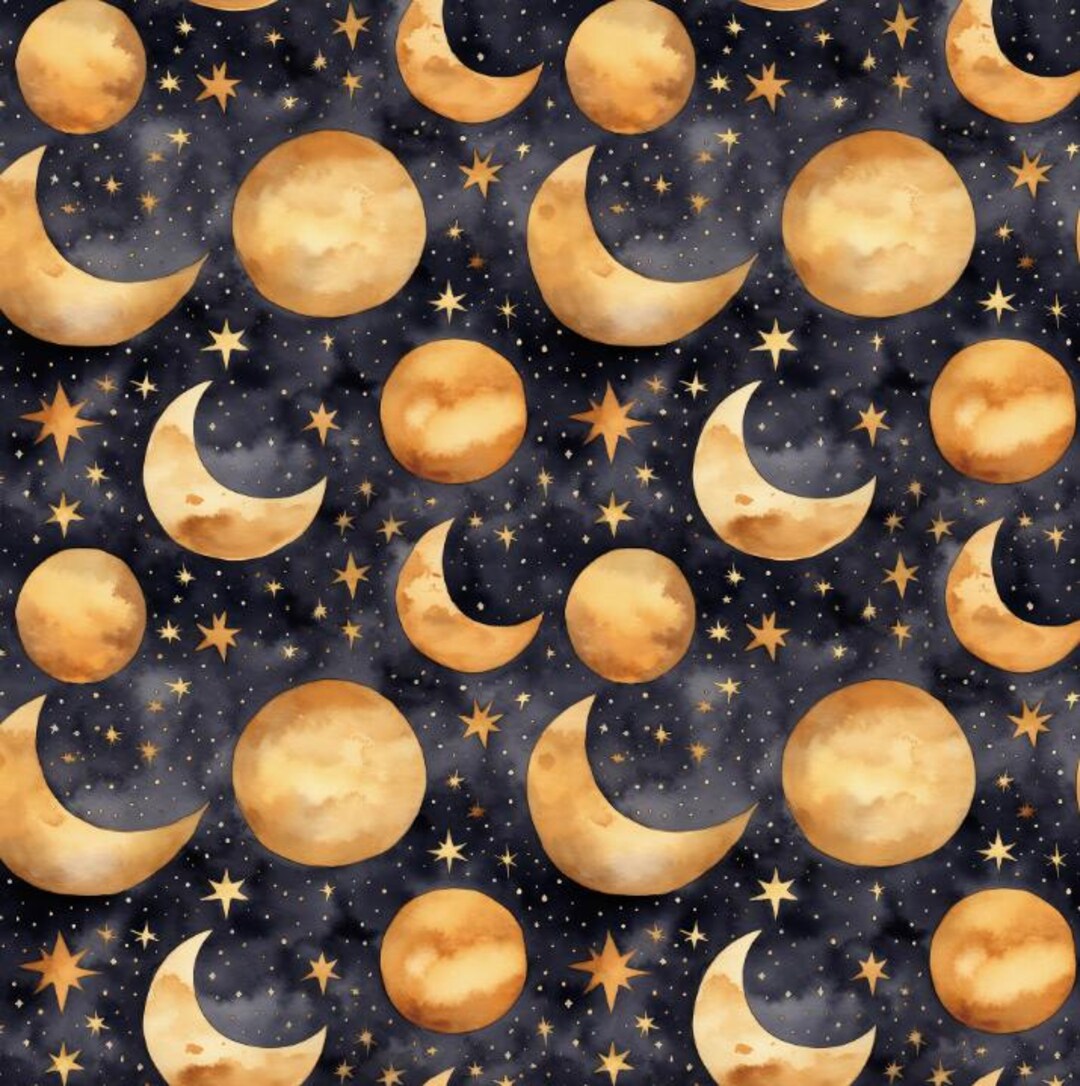 Sun, Moon and Stars Pattern Cotton Fabric Pure Cotton Fabric, Sold by ...