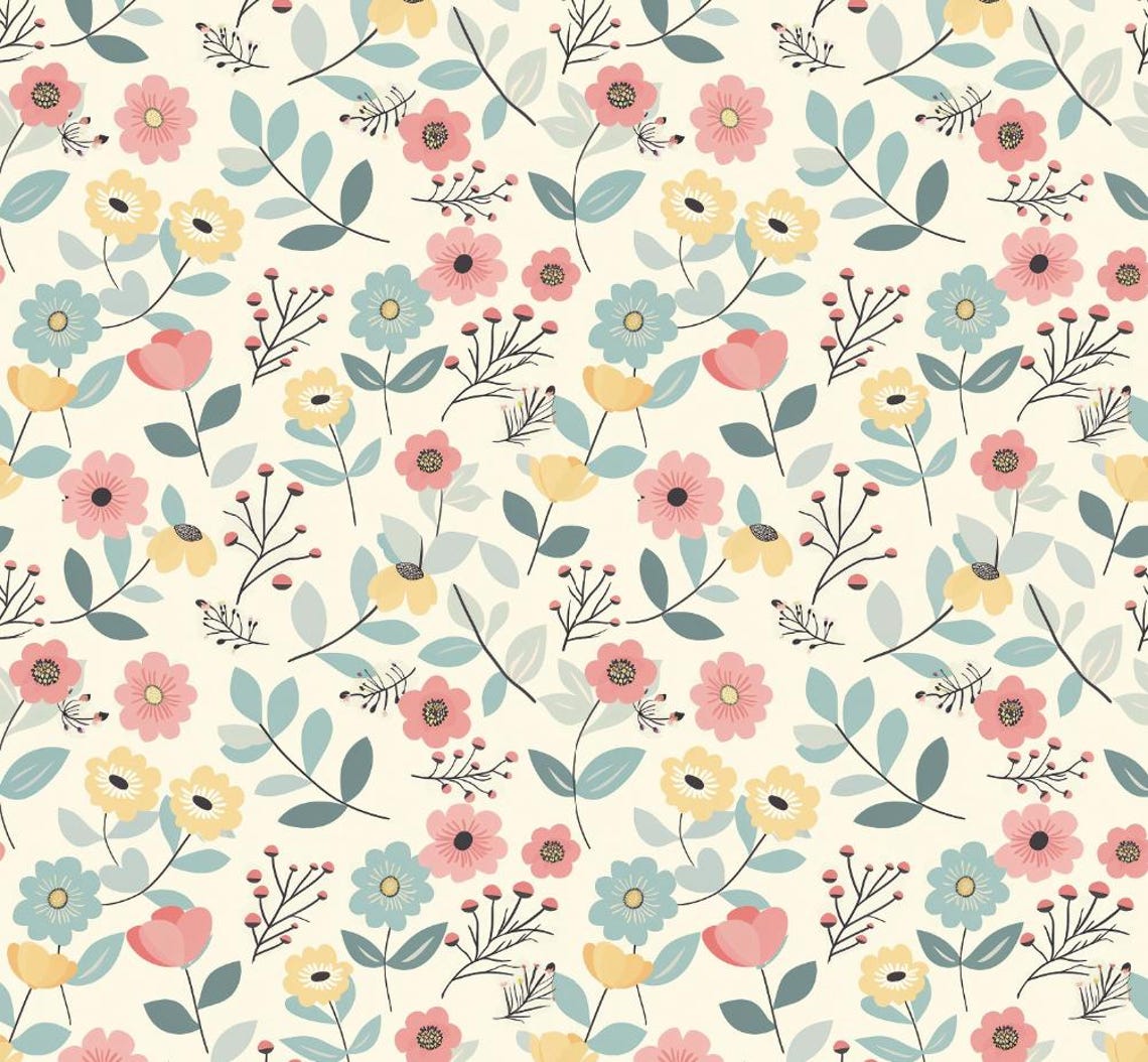 Pastel Floral Flower Pattern Fabric Cotton Fabric by the Half Yard - Etsy