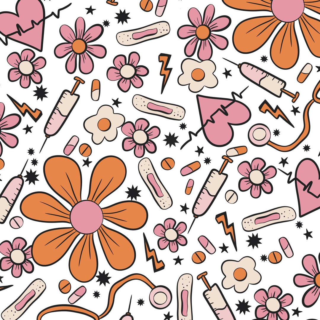 Medical Tools Flowers Orange Pattern Cotton Fabric by the Half Yard - Etsy