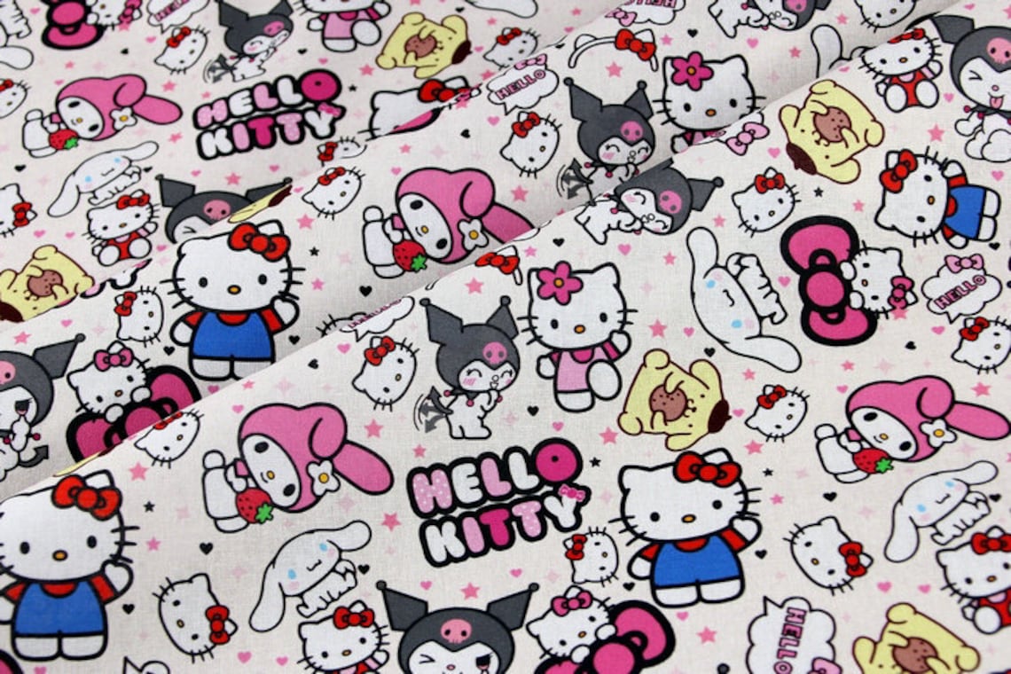Hello Kitty Fabric Lucky Kitty Fabric Fortune Cat Fabric Anime Cotton ...