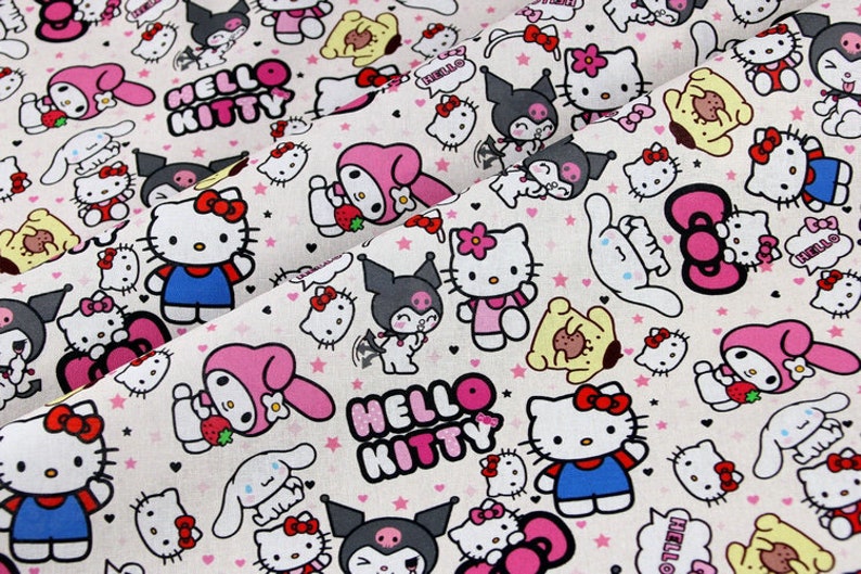 Hello Kitty Fabric Lucky Kitty Fabric Fortune Cat Fabric Anime Cotton ...