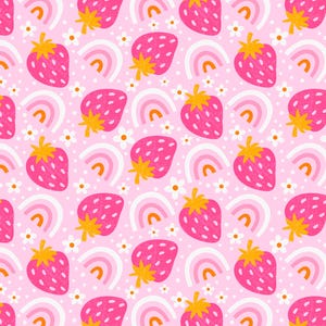 Strawberry Fabric Strawberry and Rainbow Pattern Cotton Fabric by the ...