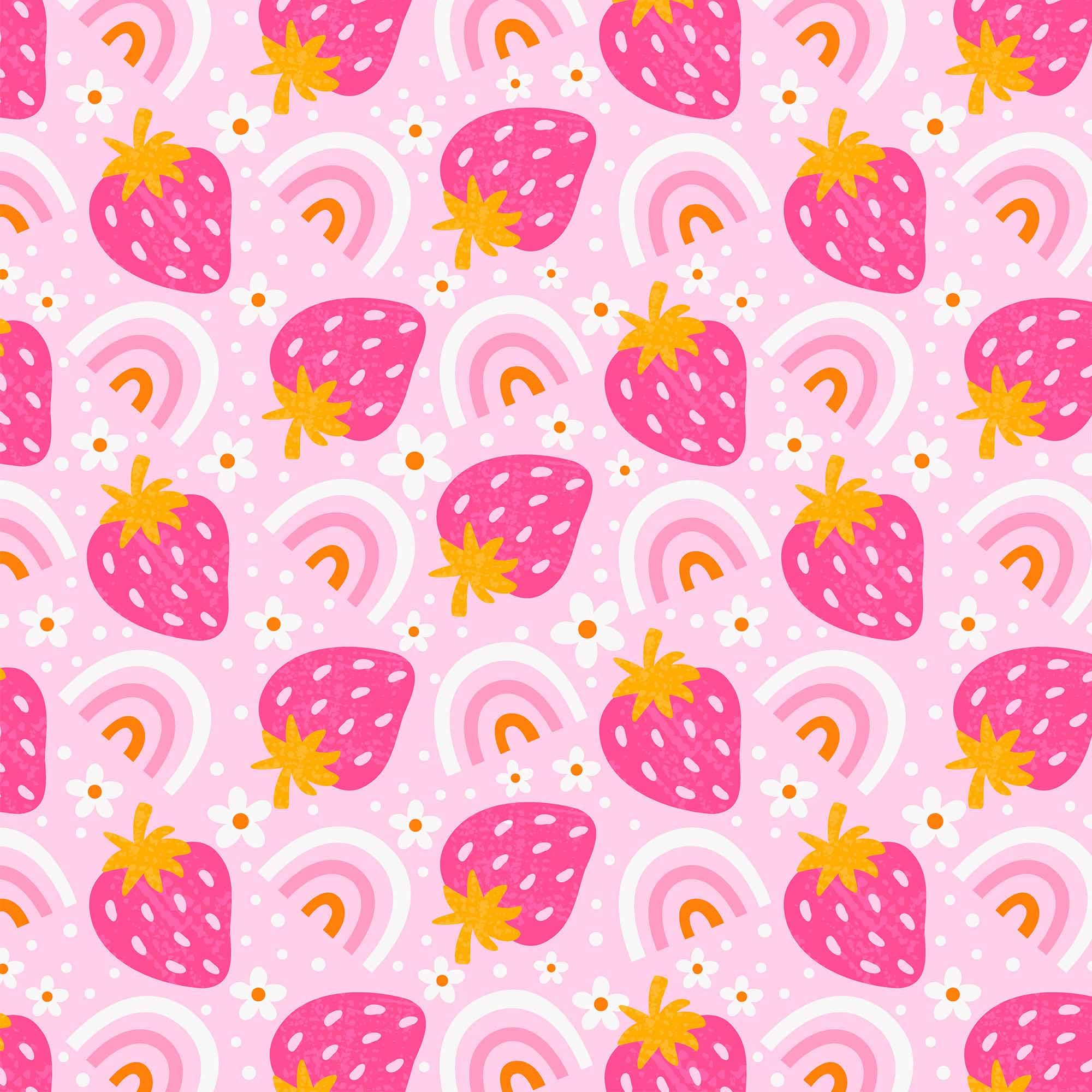 Strawberry Fabric Strawberry and Rainbow Pattern Cotton Fabric by the ...