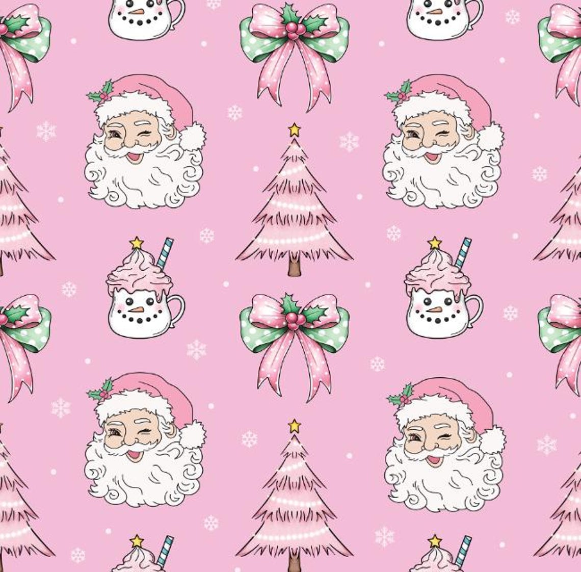 Christmas Coquette Seamless Pattern Bow Cotton Fabric, Sold by the Yard ...