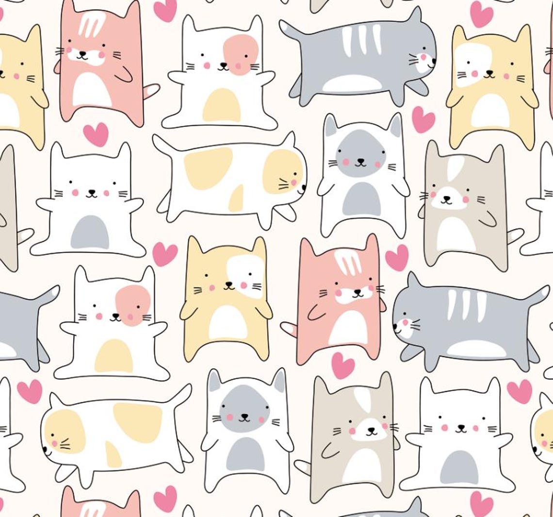 Hand Draw Cute Cats Pattern Pure Cotton Fabric Sold by Half Yard - Etsy
