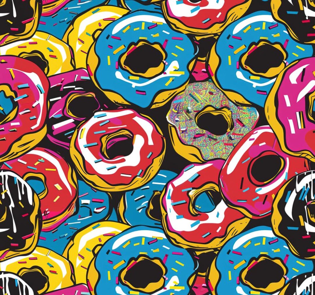 Colorful Donut Fabric Cartoon Donut Cotton Fabric Black Background ...