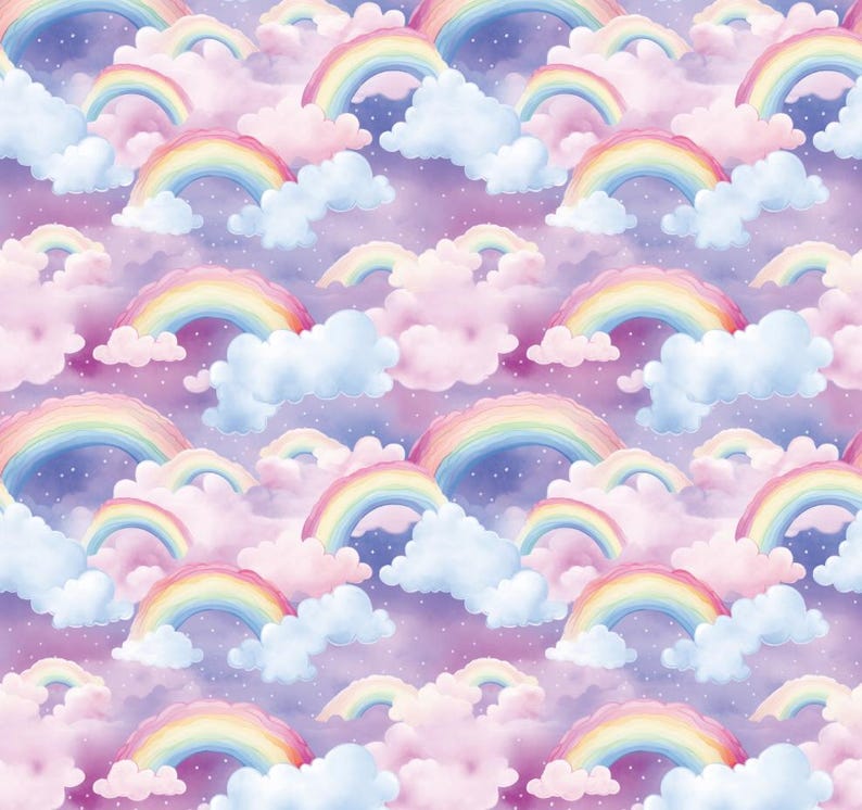 Pastel Rainbow With Sky Pattern Fabric Cotton Fabric by the Half Yard ...
