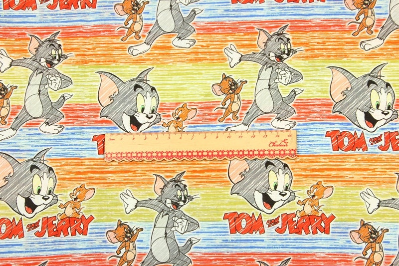 Tom and Jerry Fabric Rainbow Fabric Anime Cotton Fabric By The - Etsy ...