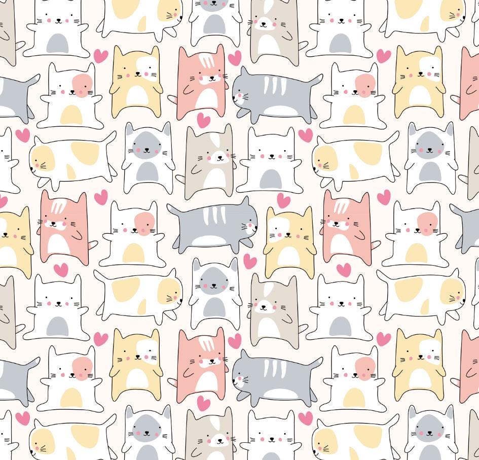 Hand Draw Cute Cats Pattern Pure Cotton Fabric Sold by Half Yard - Etsy