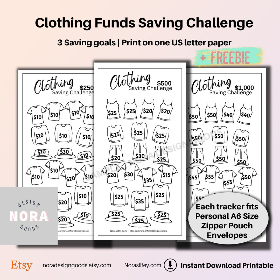 Clothing Saving Challenge Printable PDF /200/500/1k Wardrobe Saving ...