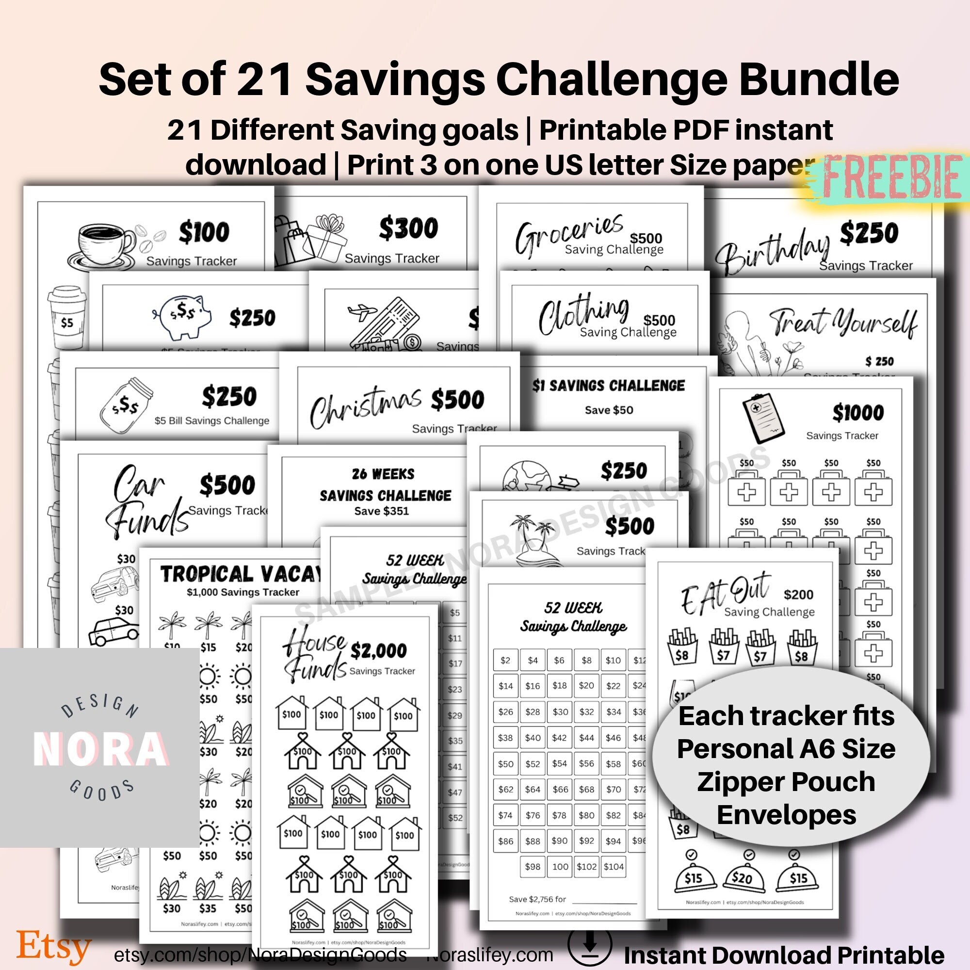 21 Saving Challenge Printable Bundle PDF Saving Challenge - Etsy