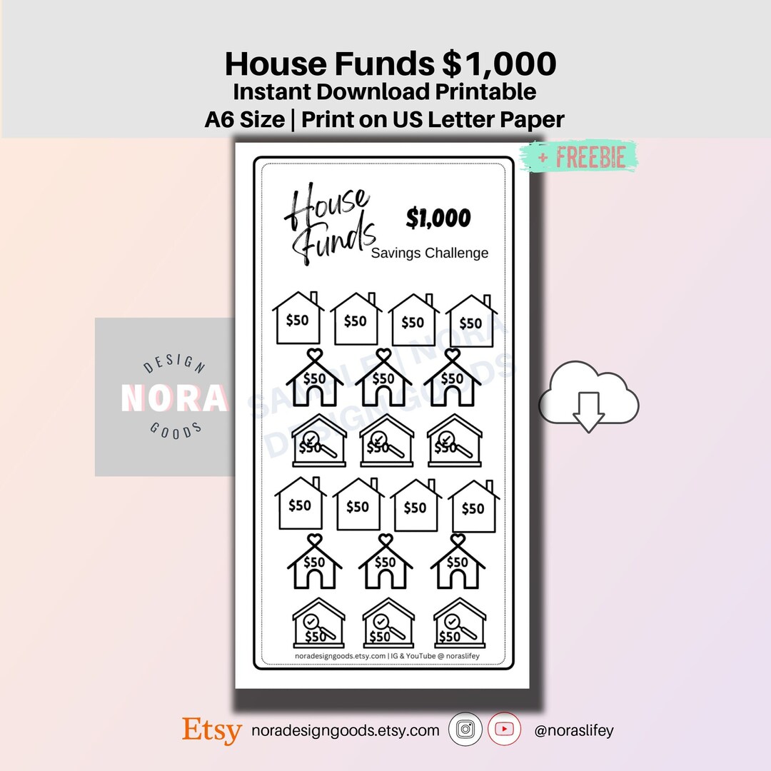 House Funds Mini Saving Challenge 1,000 Dollars Housing Funds Saving ...