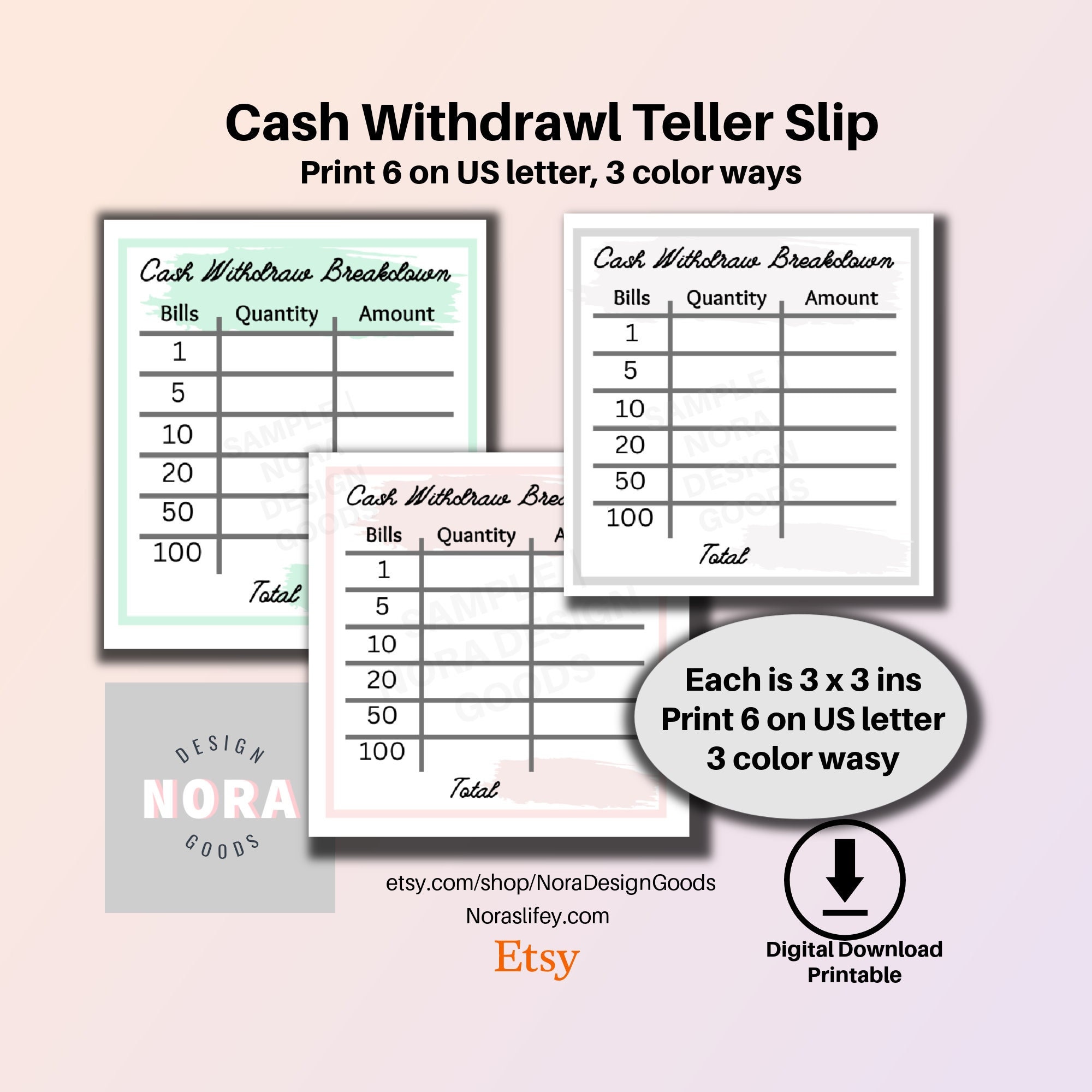 Cash Withdrawal Breakdown / Teller Slip - Etsy