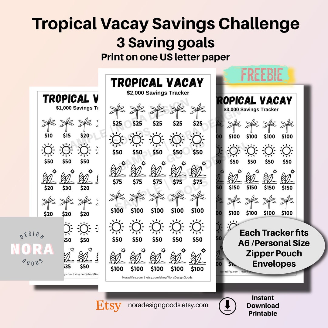 Tropical Vacation Saving Challenge Printable PDF 1K 2K 3K Freebie ...