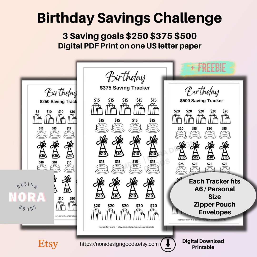 Birthday Savings Challenge Printable PDF / Save 250|375|500 / Savings ...