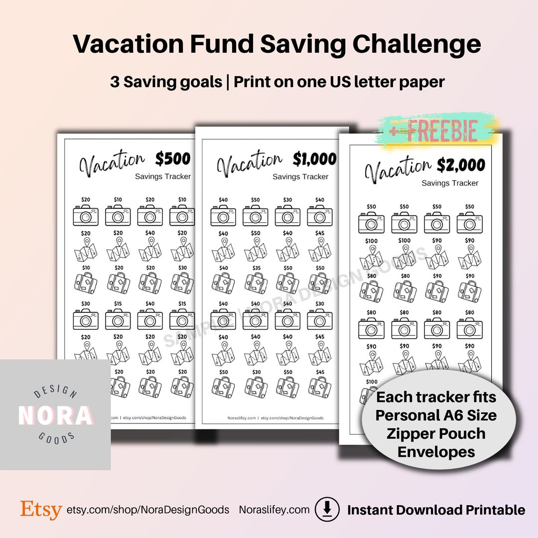 Vacation Fund Saving Challenge Printable PDF /500/1000/2000 Travel ...