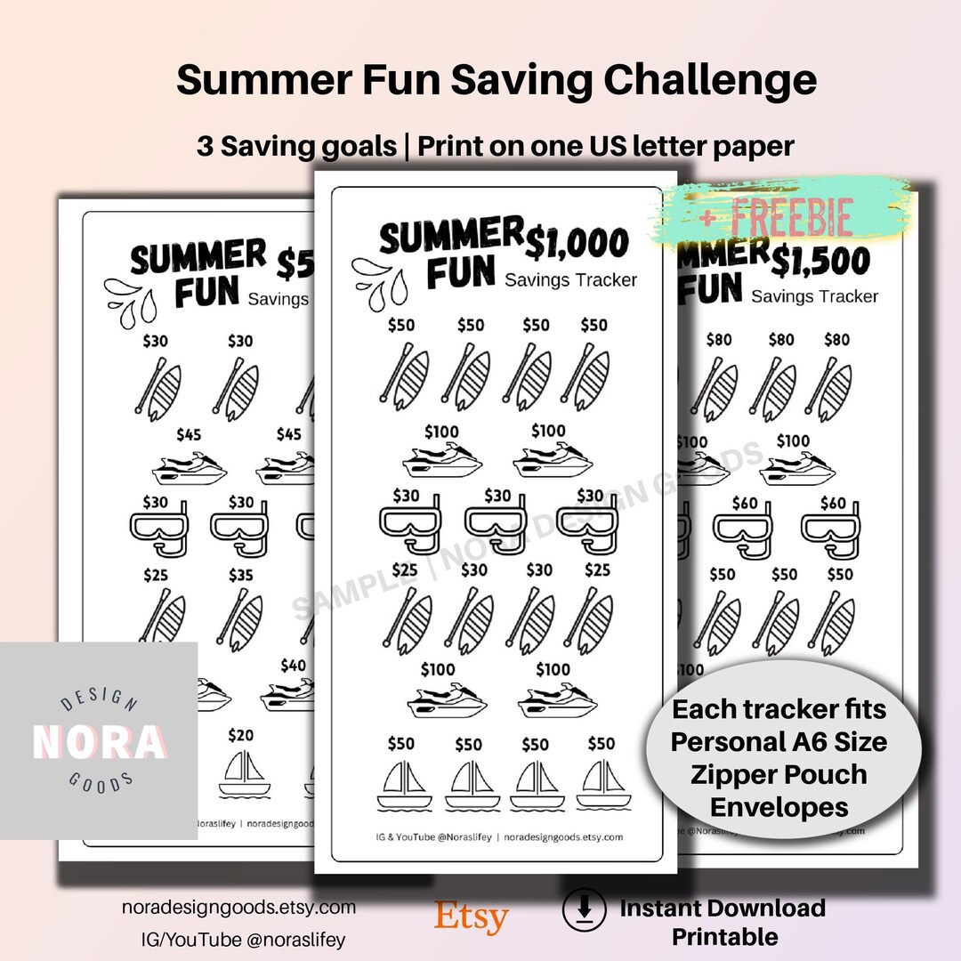 Summer Fun Funds Saving Challenge Printable PDF House Expenses Saving ...