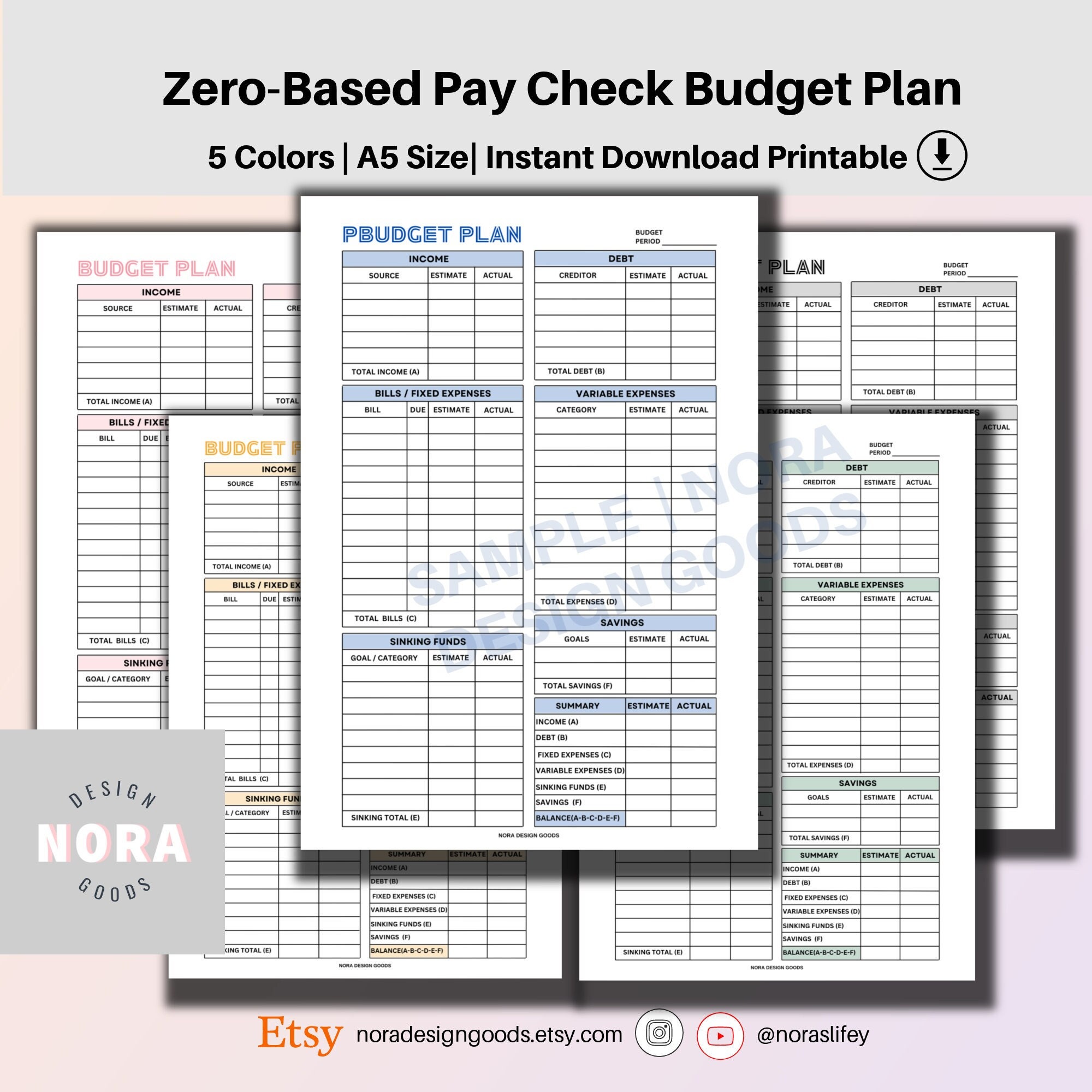 A5 Zero Based Paycheck Budget Printable Budget - Etsy