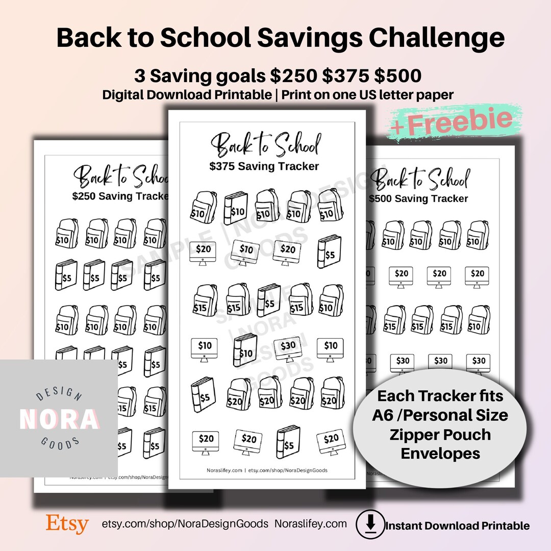 Back to School Savings Challenge Printable PDF | Save 250 375 500 ...