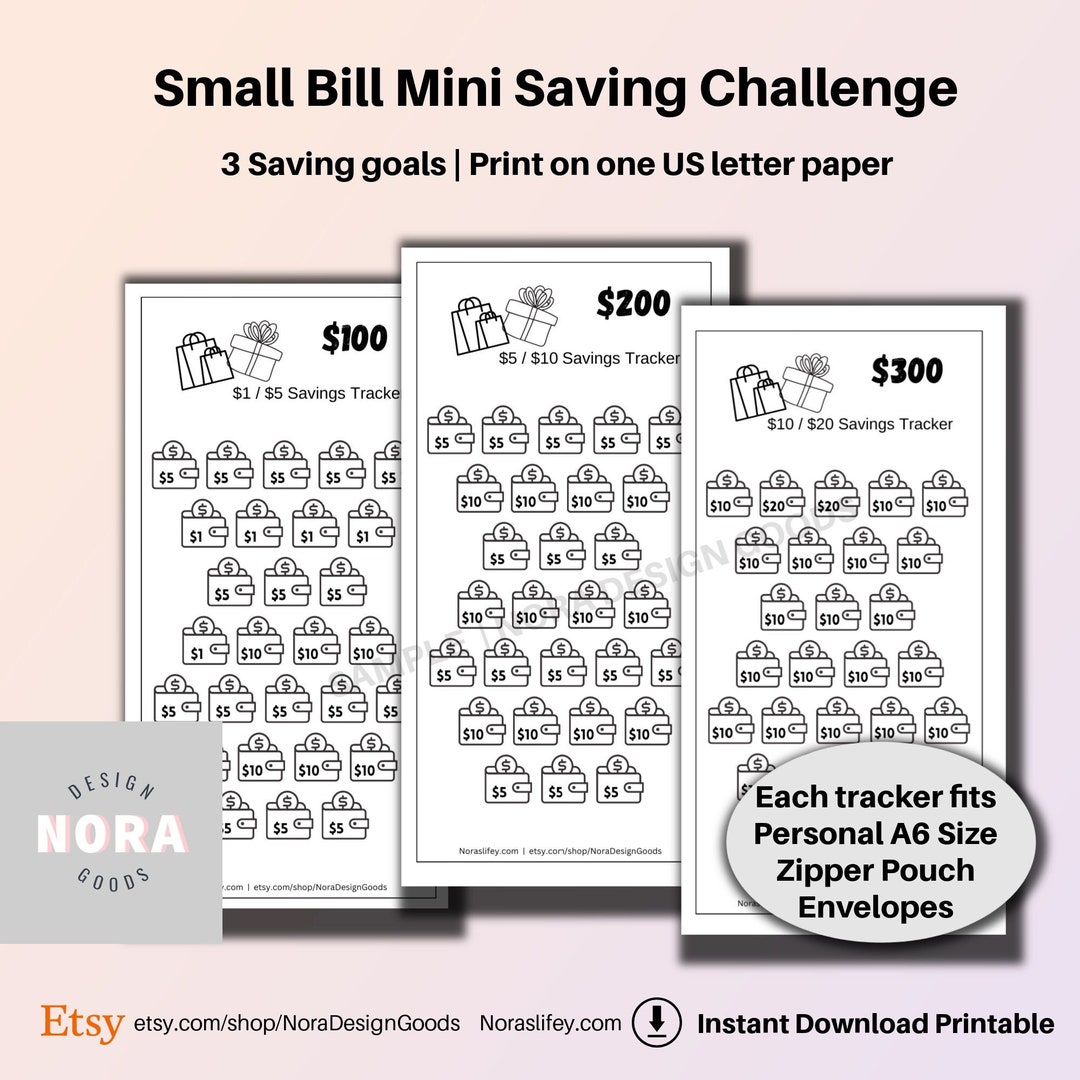 Small Bills Saving Challenge Printable PDF/100/200/300 Kids - Etsy