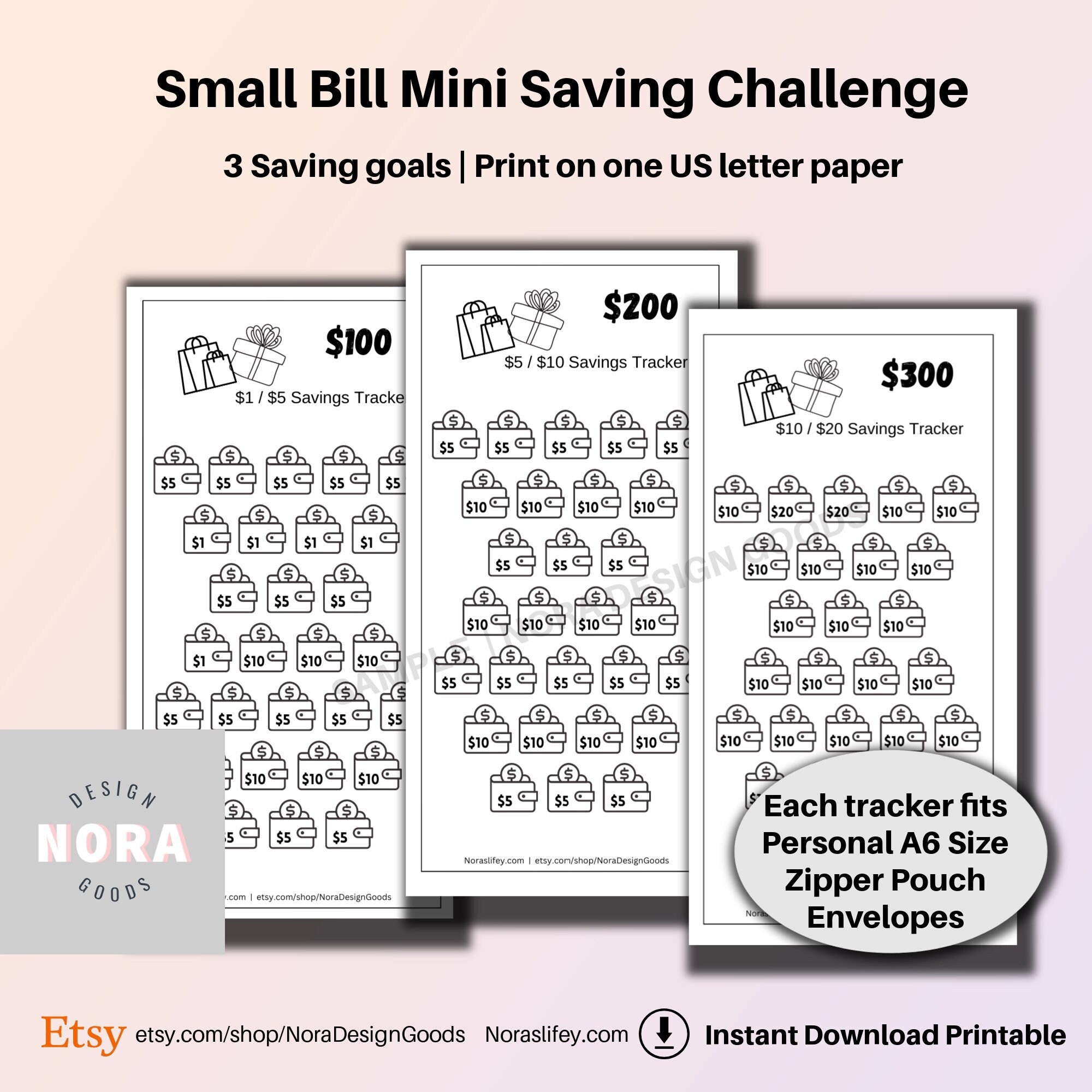 Small Bills Saving Challenge Printable PDF/100/200/300 Kids - Etsy