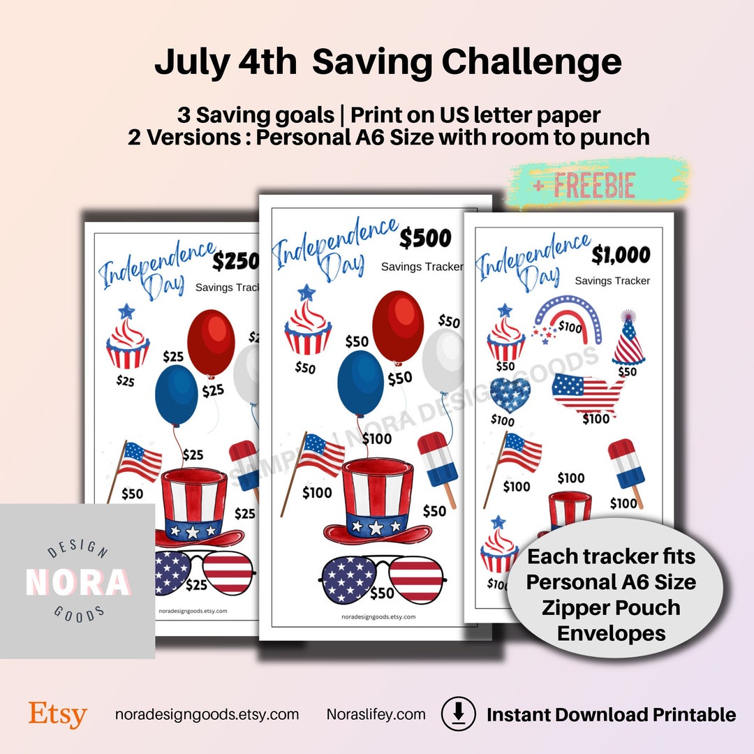 July 4th Savings Challenge|printable PDF | Independence Day 250|500 ...