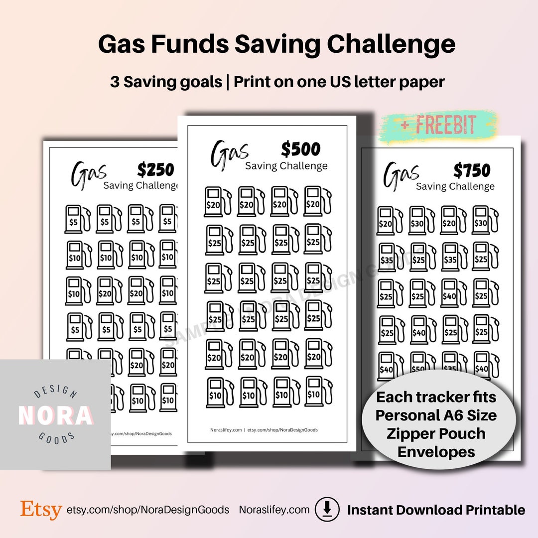Gas Fund Saving Challenge Printable PDF Tracker | Car Saving Cash ...