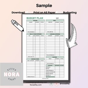 A5 Zero Based Paycheck Budget Printable Budget Overviewmonthly Budget5 ...