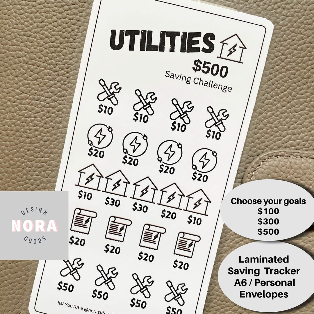 Laminated Utilities Saving Challenge Tracker: A6 Budgeting - Etsy