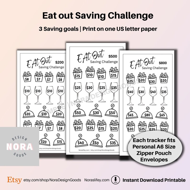 Eat Out Funds Saving Challenge Printable PDF Save - Etsy