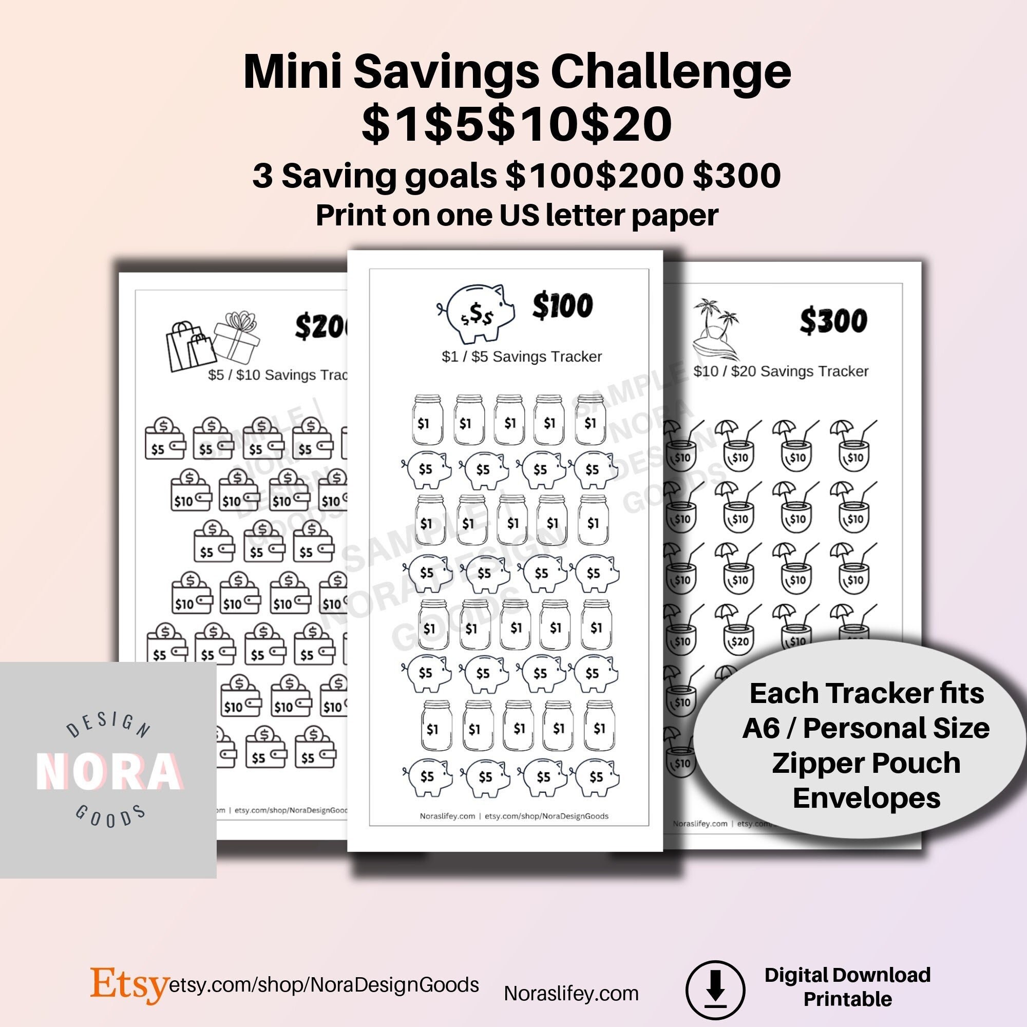 Mini Saving Challenge Printable PDF /piggy Bank /mason Jar - Etsy