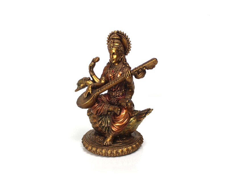 Saraswati Statue,20cm Copper Finish Goddess Saraswati on Swan Hindu ...