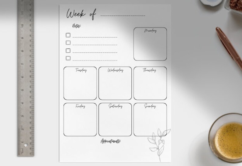 Minimalist Weekly Planner PDF Download Print at Home - Etsy