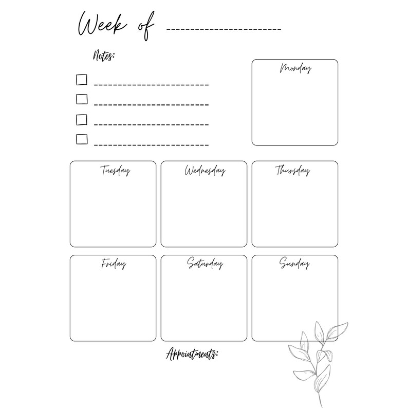Minimalist Weekly Planner PDF Download Print at Home - Etsy