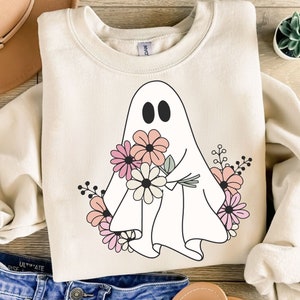 Ghosh Flower Svg, Retro Floral Ghost Svg, Cute Halloween Ghosts Svg ...