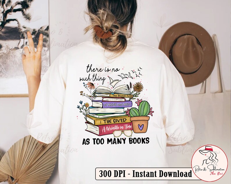 As Too Many Books Png Floral Png Books Design Reading Png - Etsy