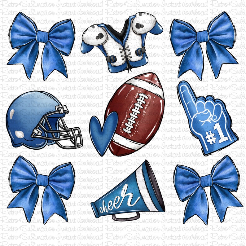 Blue Football Design Png, Cheer Football Coquette Bows Png, Retro ...