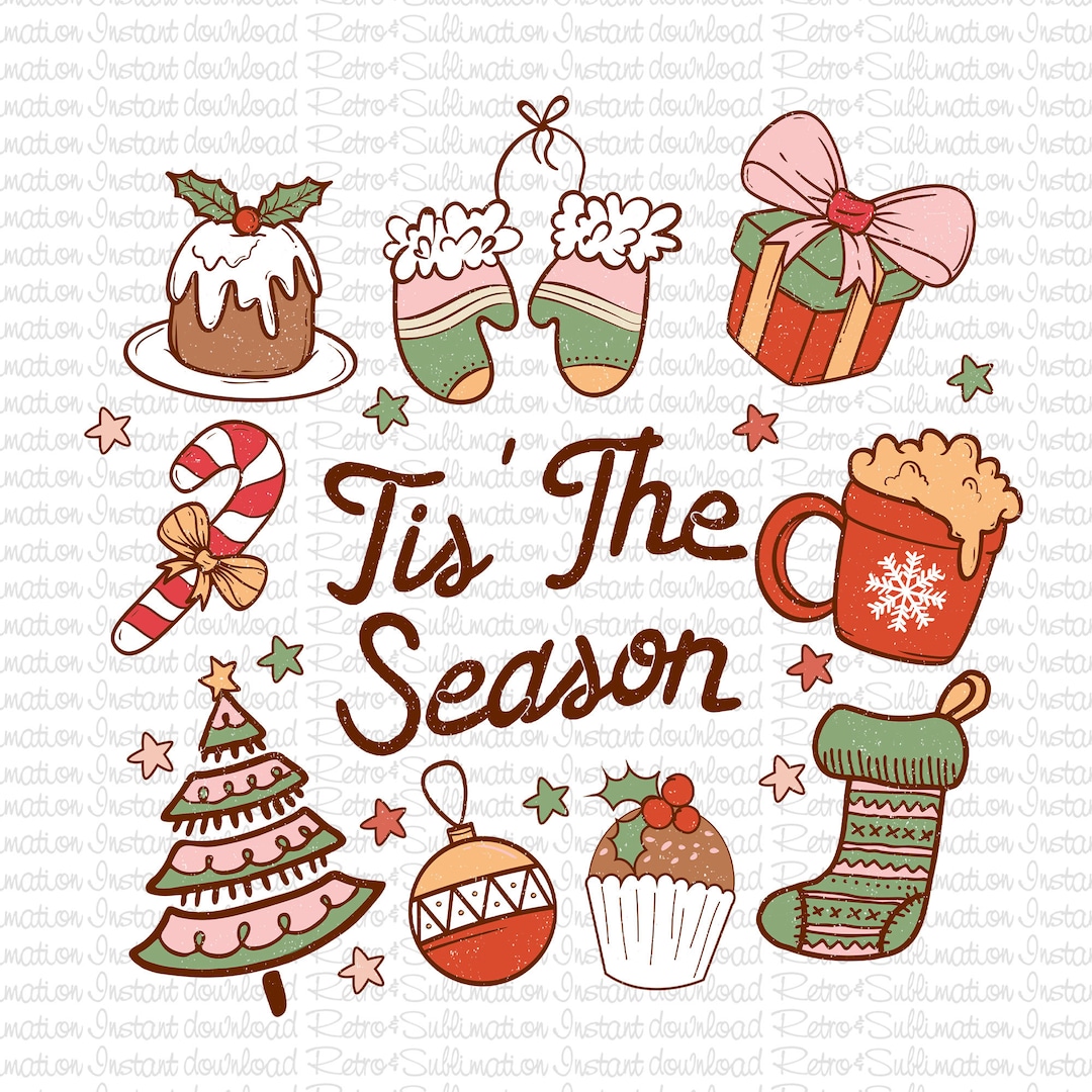 Tis the Season Png, Christmas Coffee Png, Santa Hat Png, Retro ...