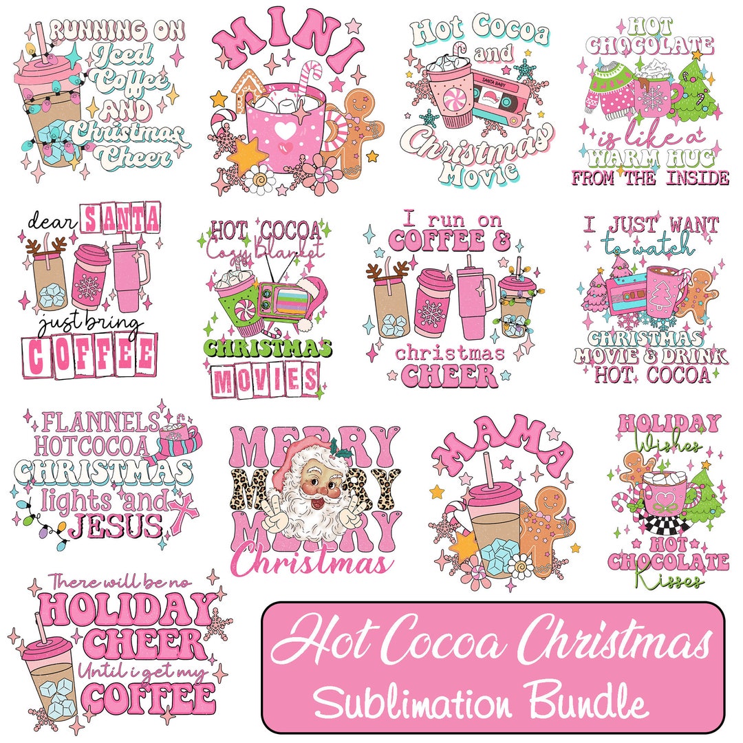 Hot Cocoa Christmas Png Bundle, Christmas Coffee Png Bundle, Pink ...