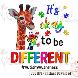 It's Okey to Be Different Autism Giraffe Png, Autism Awareness PNG ...