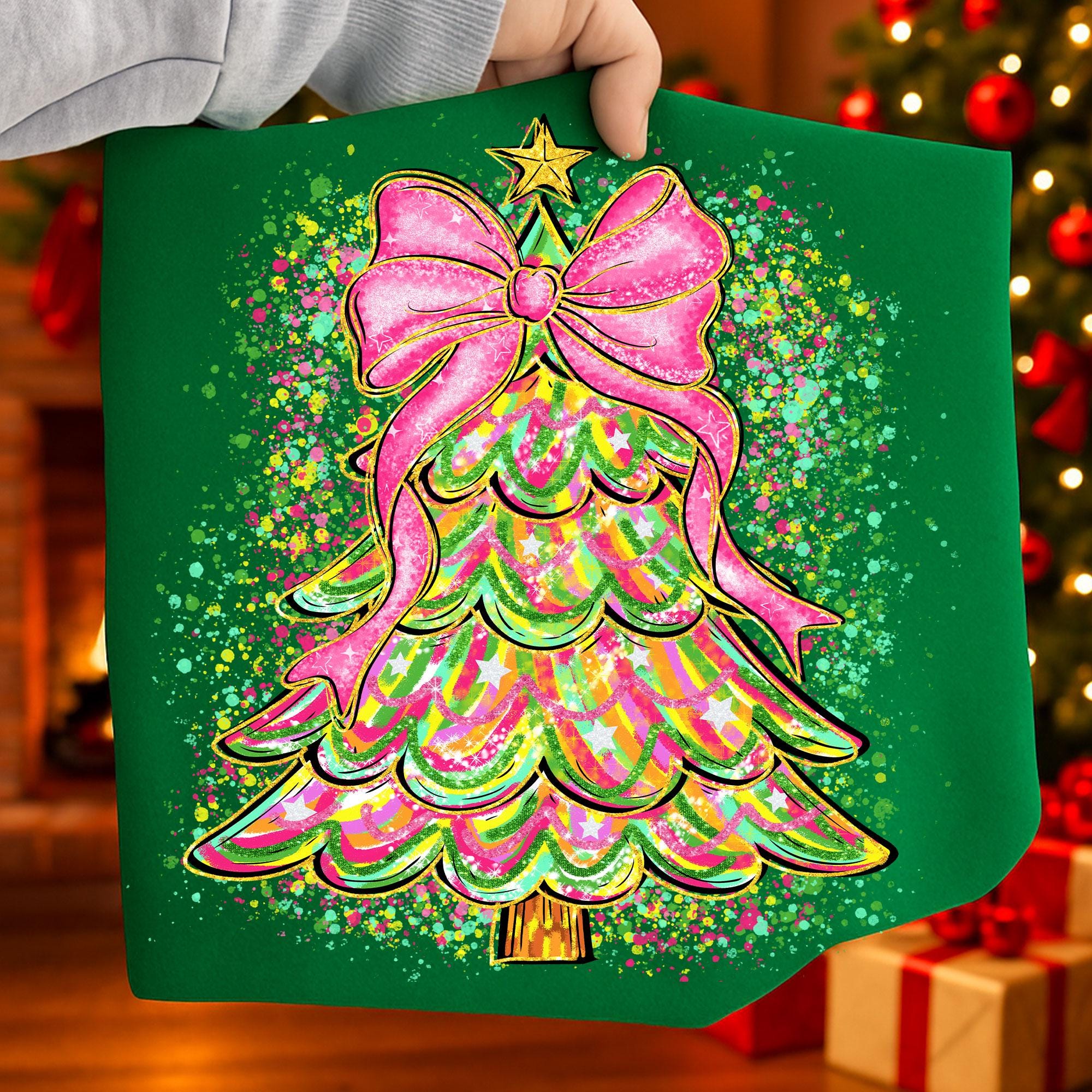 Splatter Paint Christmas Tree PNG: Coquette Bow, Festive Xmas (digital ...