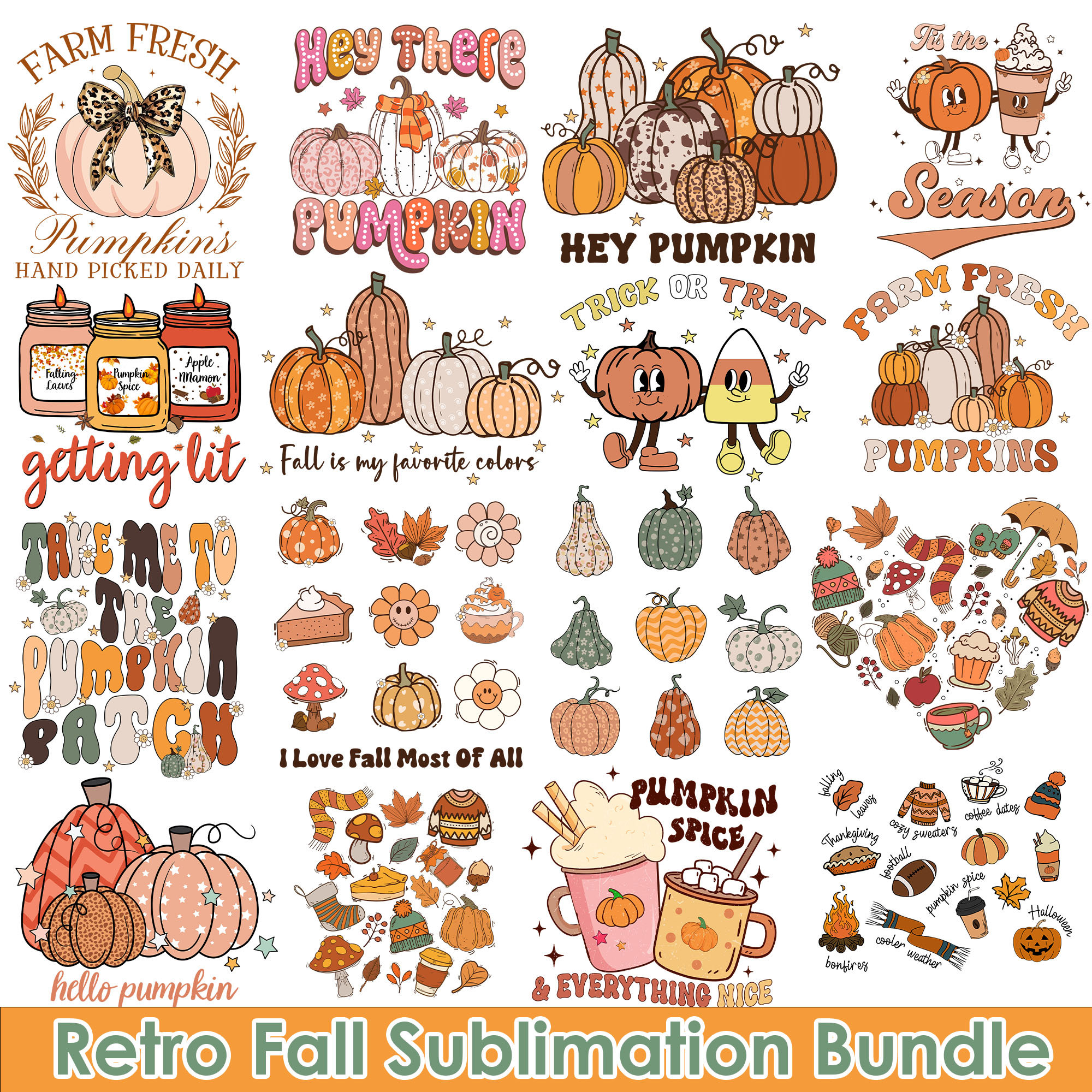 Retro Fall Sublimation Bundle, Fall Png Bundle, Hello Autumn Png, Fall ...