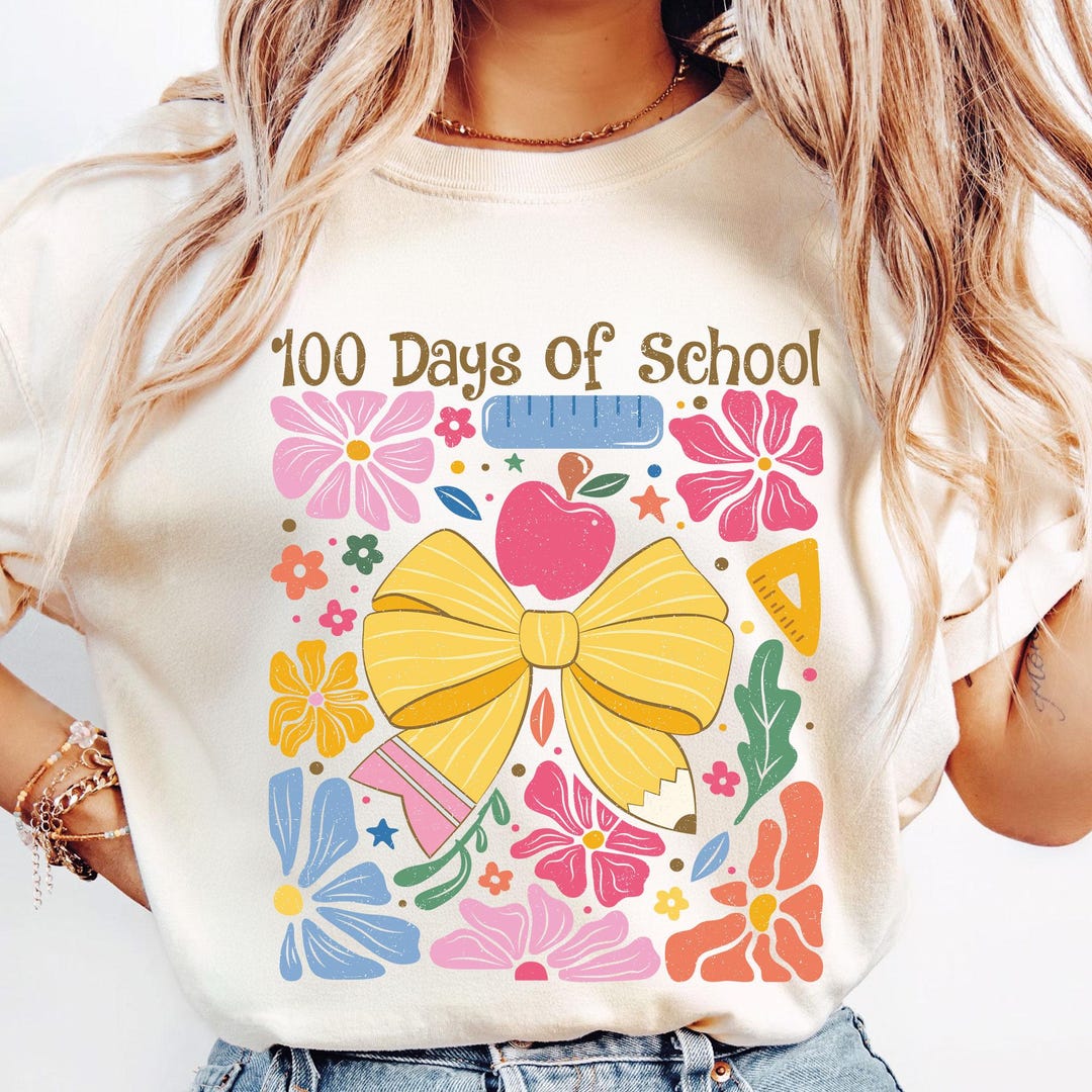 100 Days of School Boho Floral Png, 100 Days of School Coquette Bow Png ...