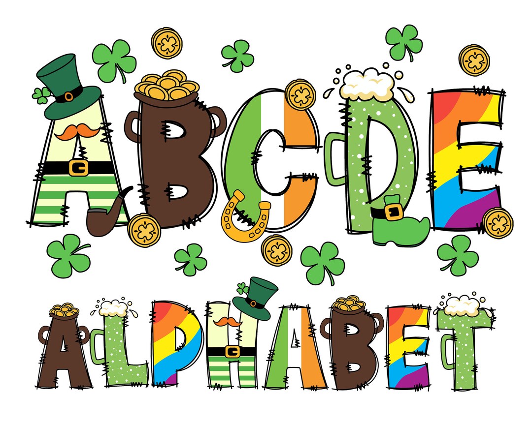 St Patrick's Day Doodle Alphabet Bundle, St Patrick's Letters, St ...