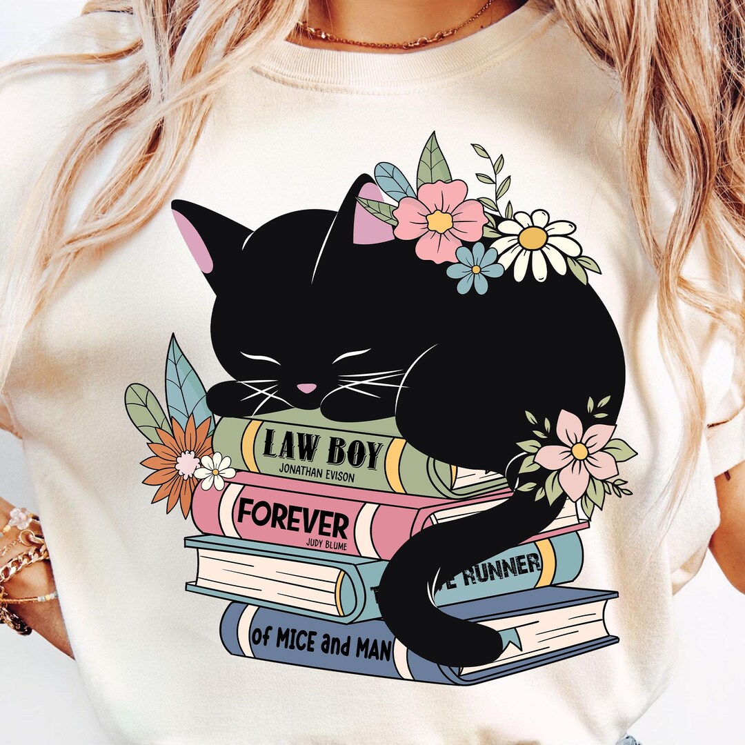 Cat Book Png, Books and Cats Png, Reading Shirt Designs, Cat Lover Png ...