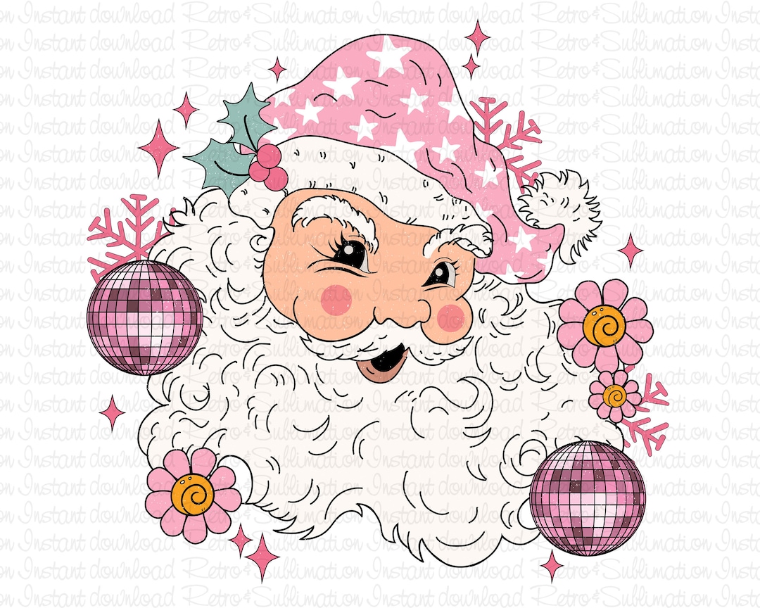 Funny Pink Santa Claus Png, Retro Pink Christmas Png, Mery Christmas ...